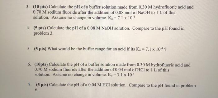 Solved 3. (10 pts) Calculate the pH of a buffer solution | Chegg.com