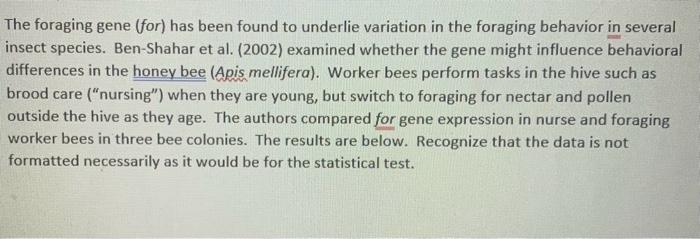 Solved The foraging gene (for) has been found to underlie | Chegg.com