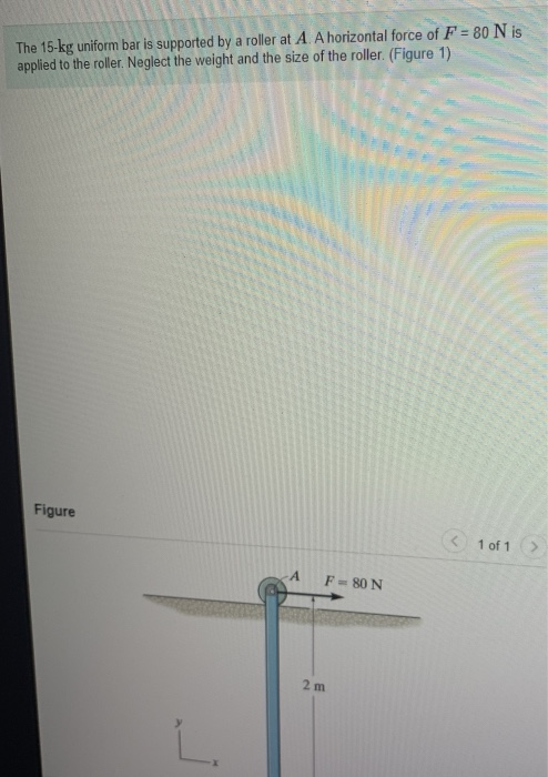 Solved The 15-kg uniform bar is supported by a roller at A. | Chegg.com