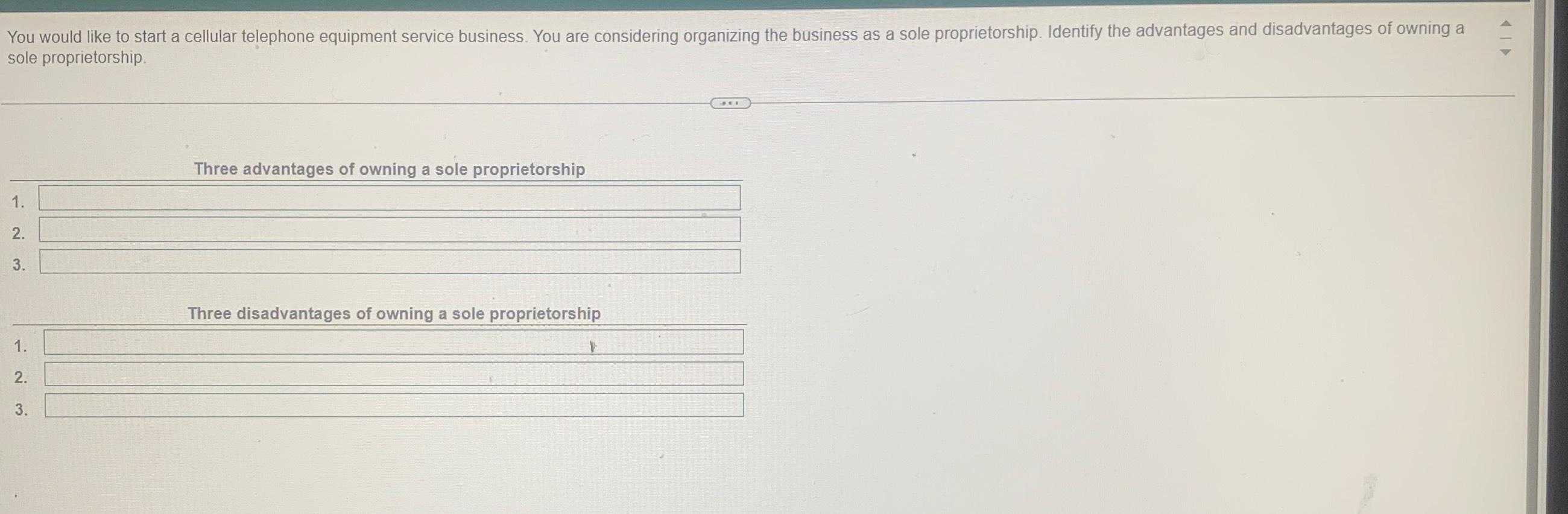 Solved sole proprietorship.Three advantages of owning a sole | Chegg.com