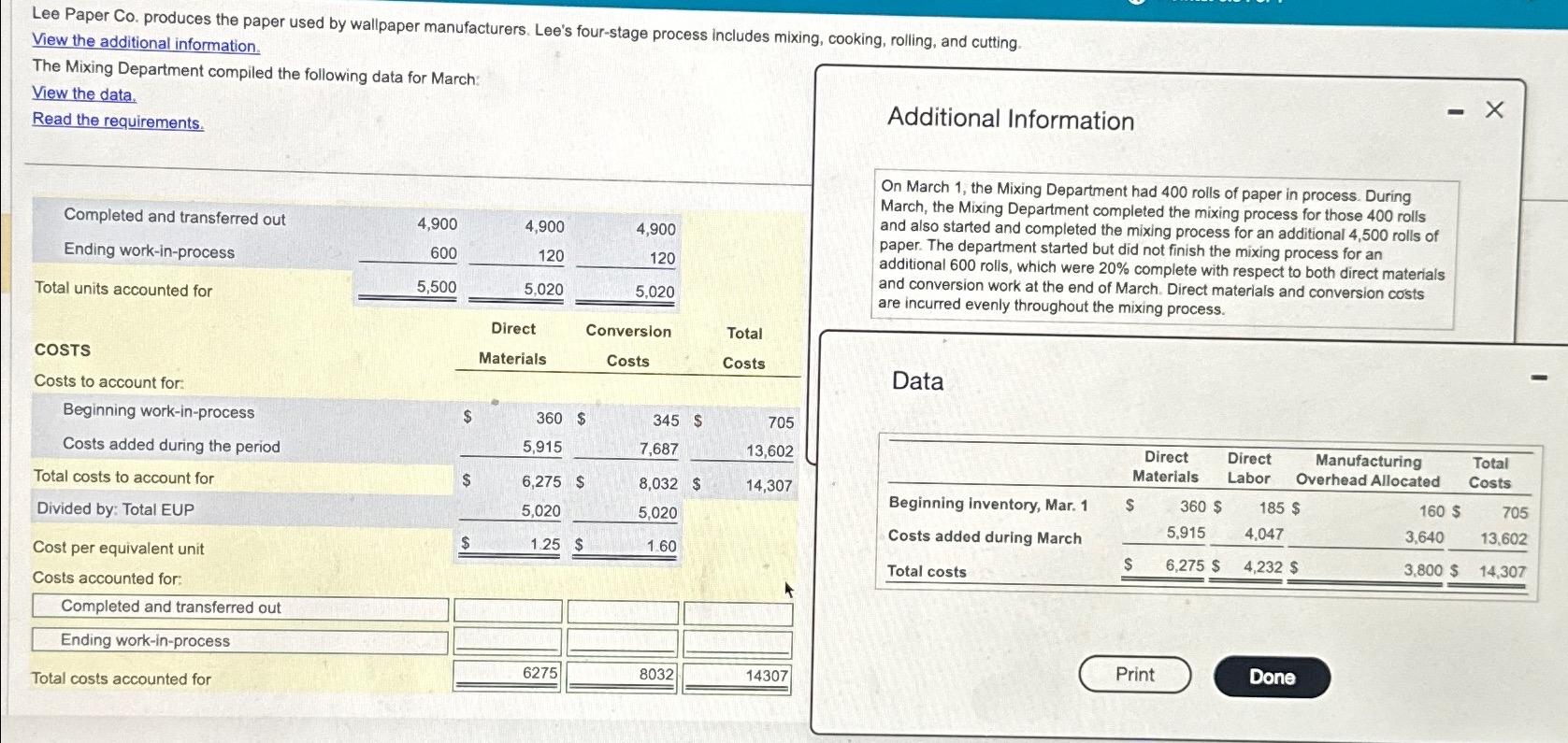 Solved Lee Paper Co. ﻿produces the paper used by wallpaper | Chegg.com