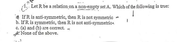 Solved 1 Let R Be A Relation On A Non Empty Set A Which Of 1459