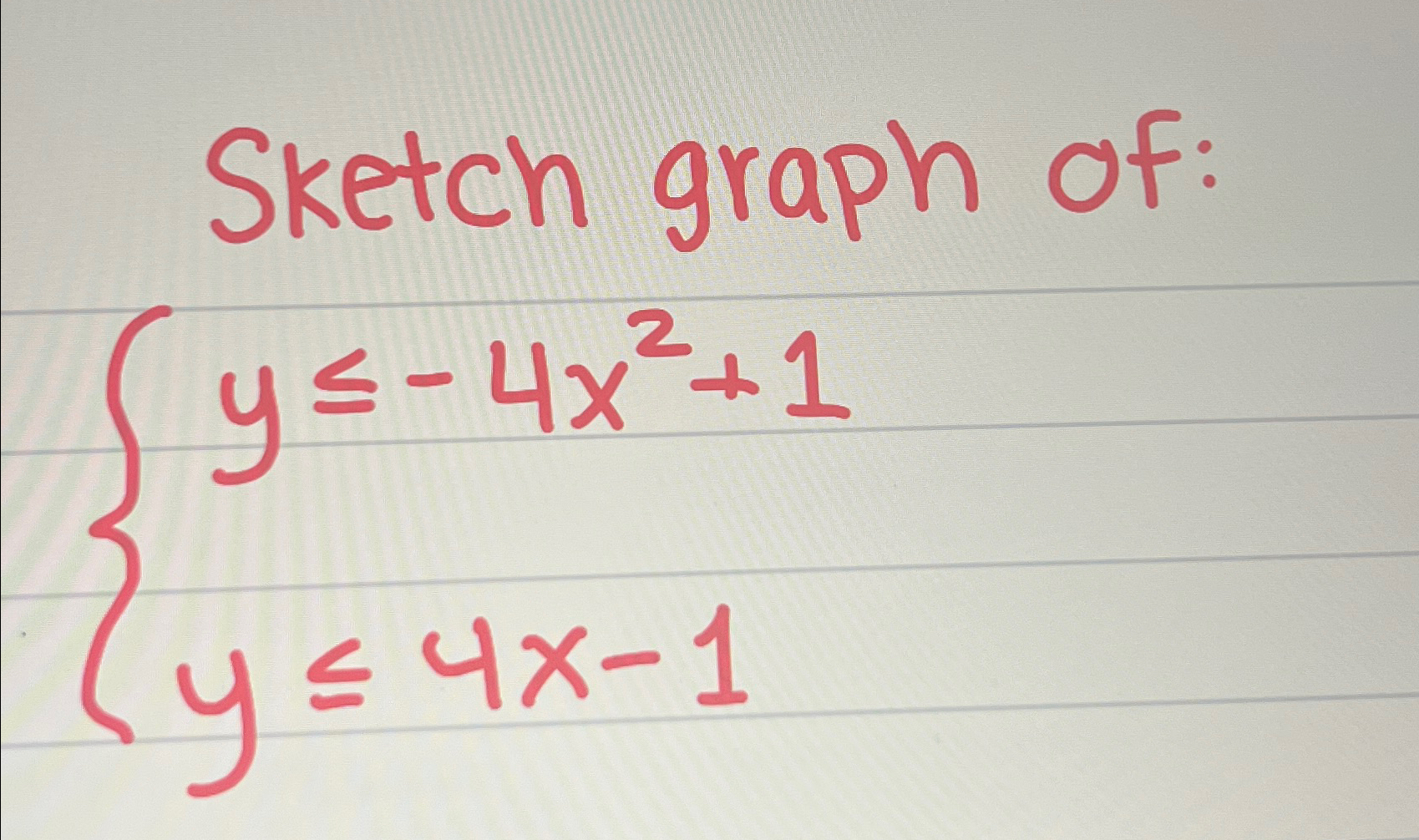 Solved Sketch graph of:y≤-4x2+1y≤4x-1 | Chegg.com