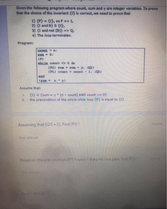 Given the following program where count, sum and y | Chegg.com