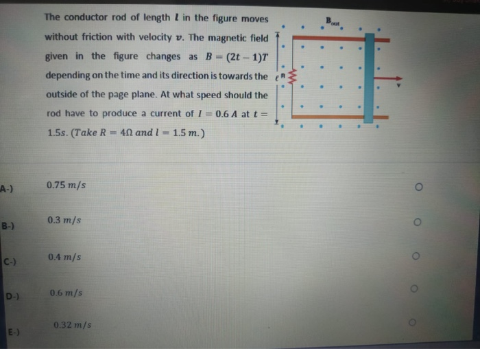 Solved The conductor rod of length l in the figure moves | Chegg.com