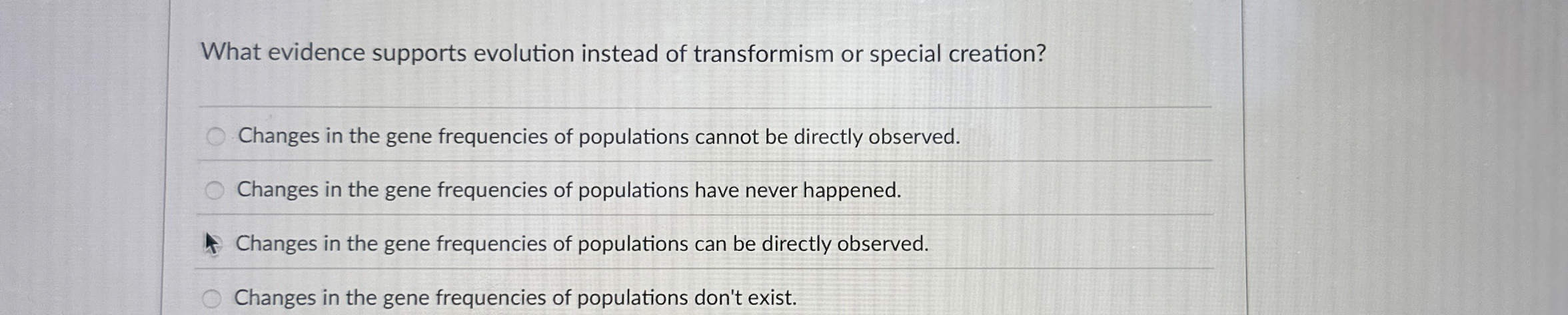 Solved What evidence supports evolution instead of | Chegg.com