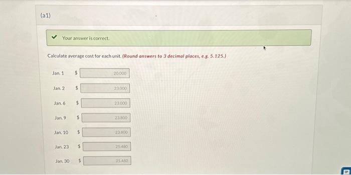 Solved Your answer is correct. Calculate average cost for | Chegg.com