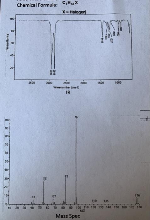 Solved Chemical Formula: C7H13 X X = Halogen 100- 80- 006 | Chegg.com