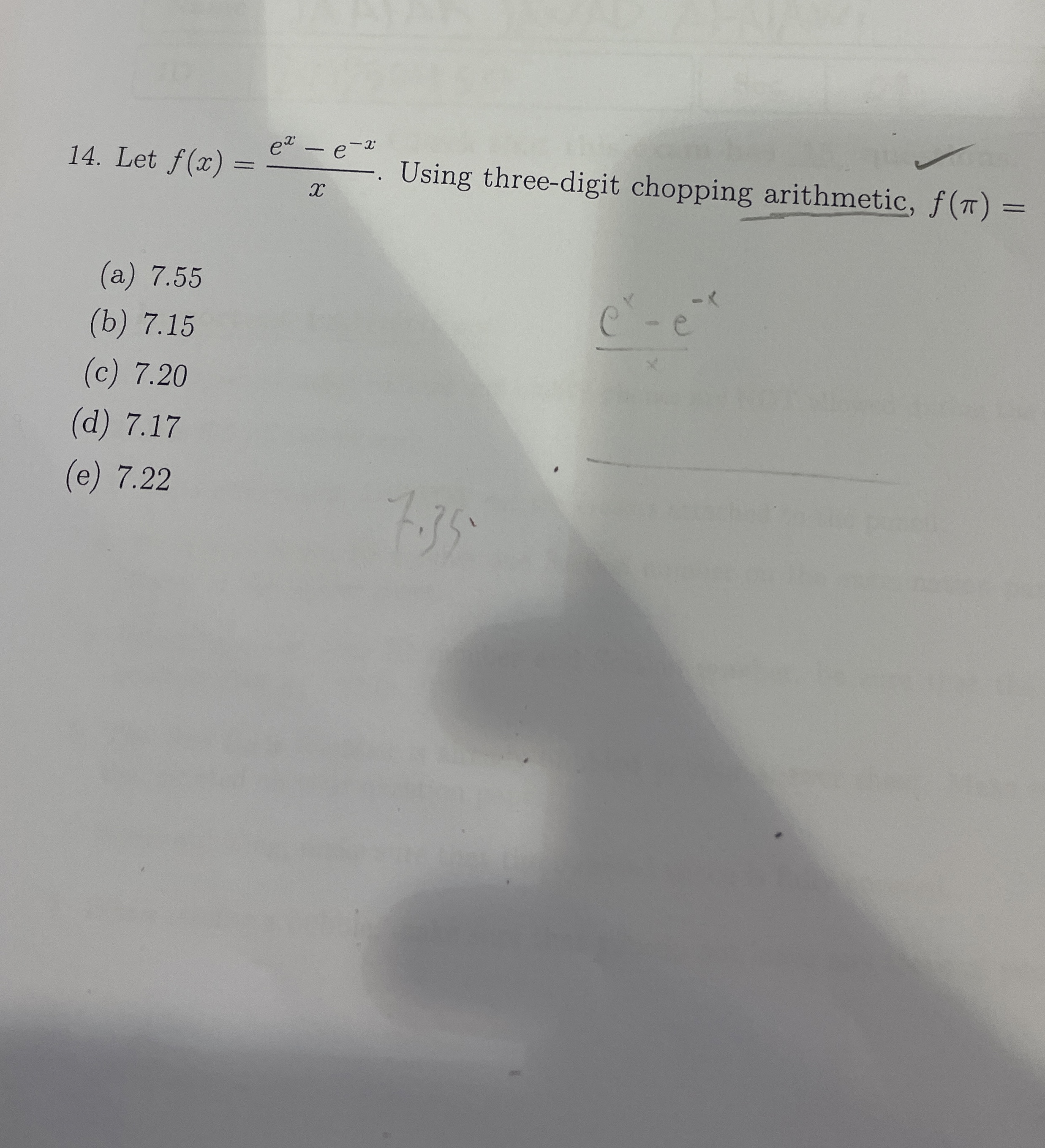Solved Let f(x)=ex-e-xx. ﻿Using three-digit chopping | Chegg.com