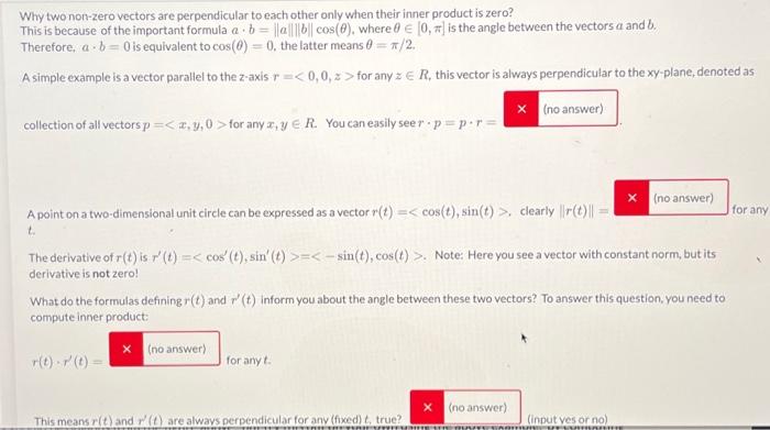 Solved Why two non-zero vectors are perpendicular to each | Chegg.com