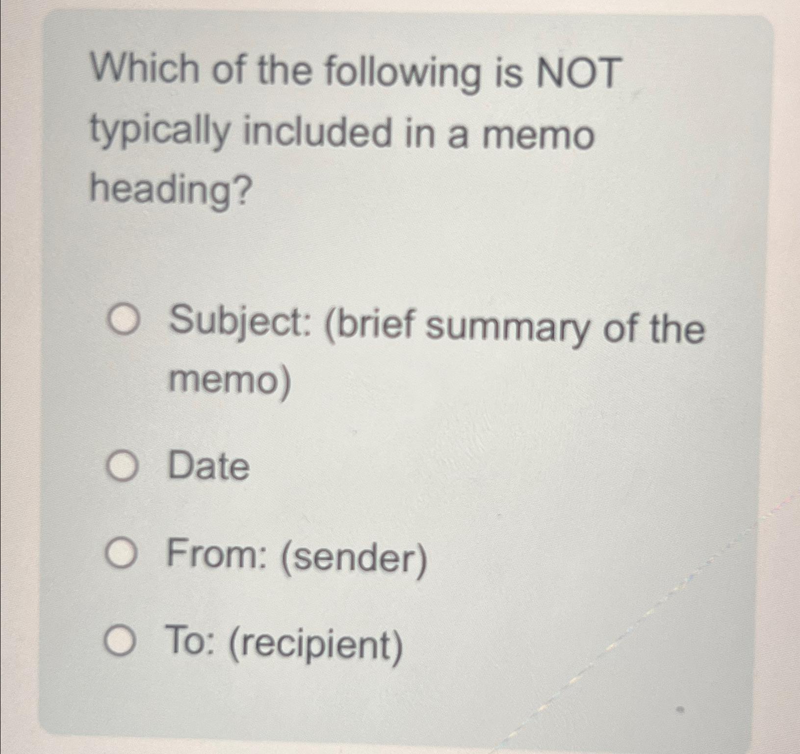 Solved Which of the following is NOT typically included in a | Chegg.com