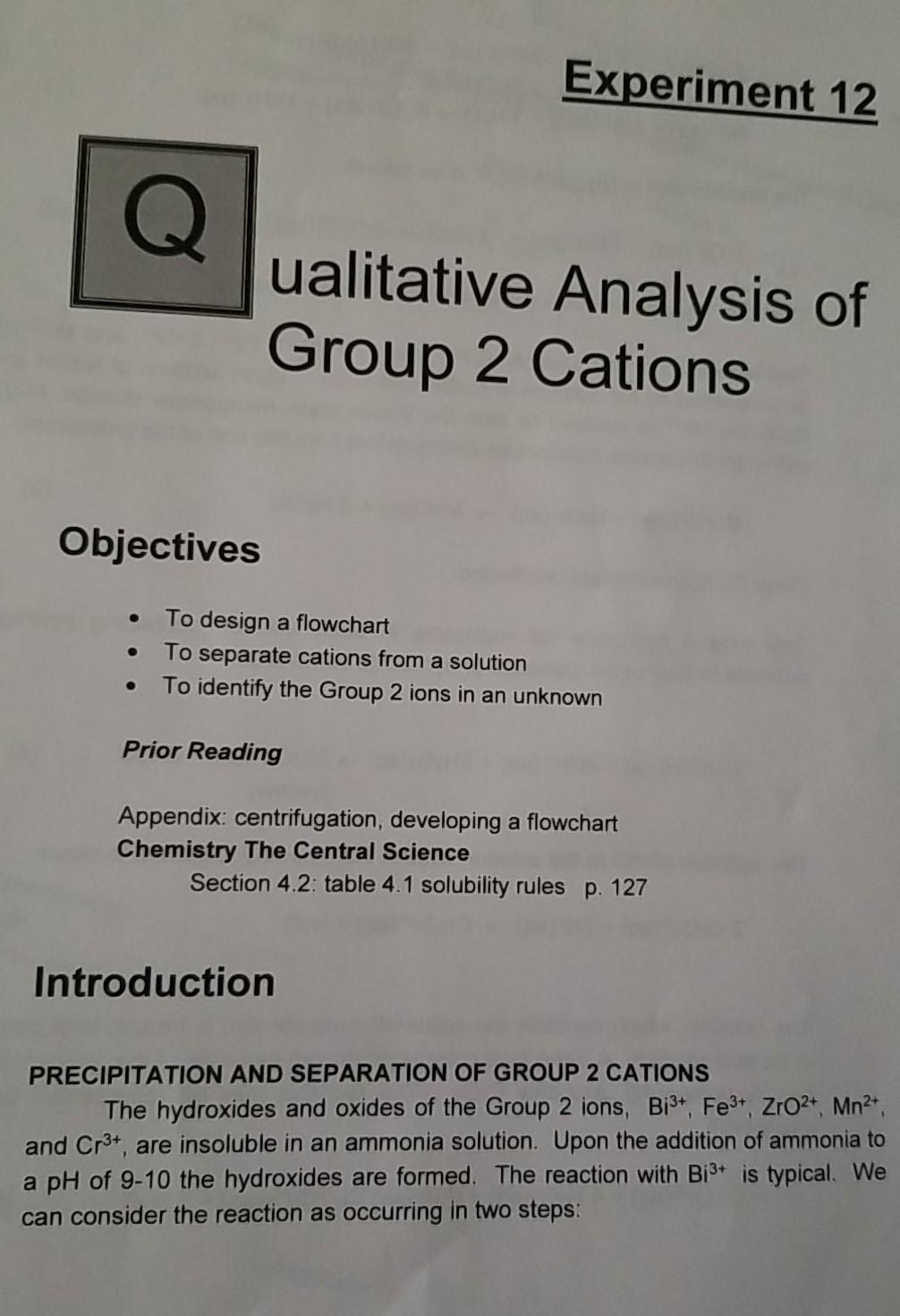 Solved Experiment 12 Q ualitative Analysis of Group 2 | Chegg.com