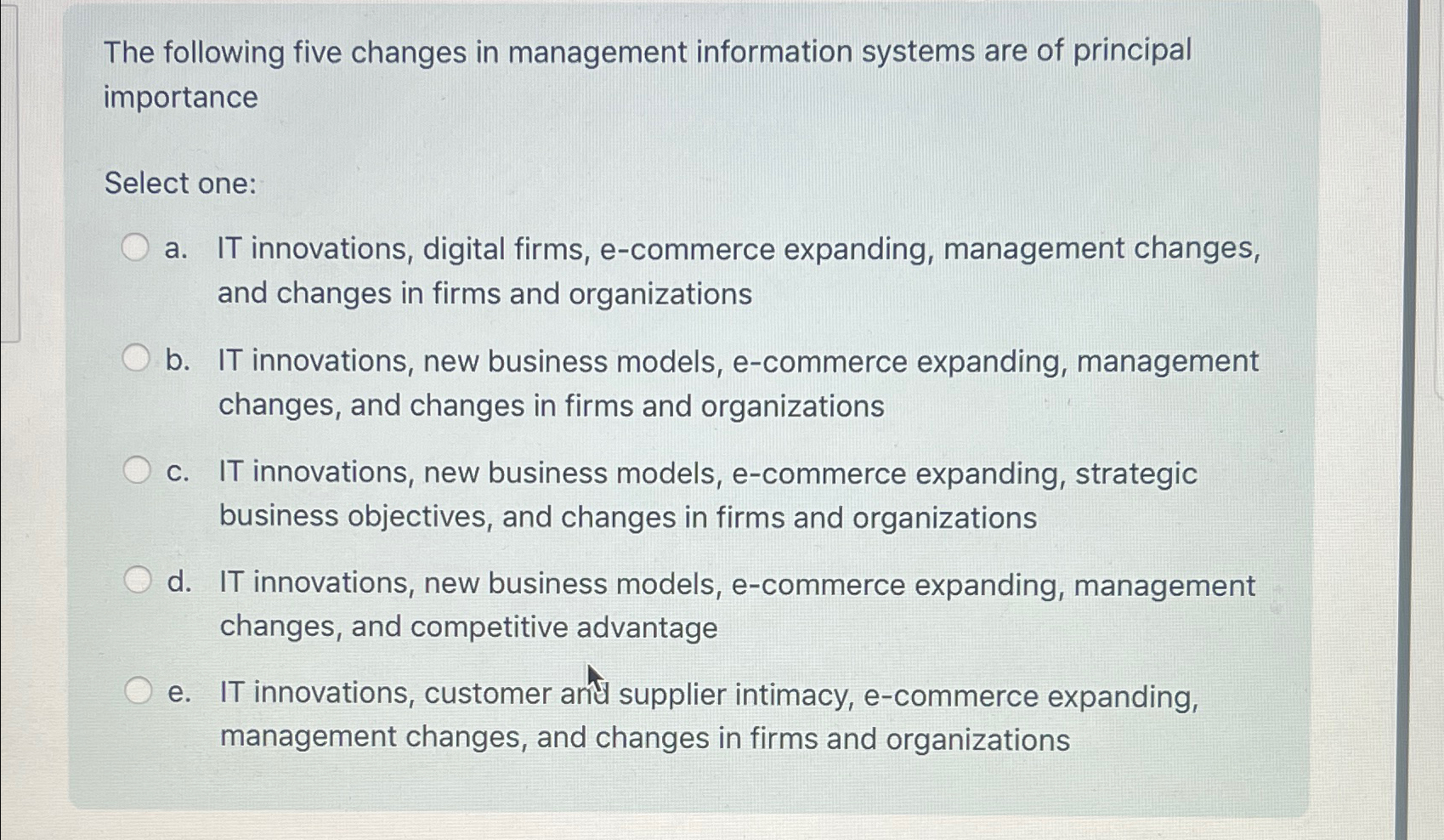 Solved The following five changes in management information | Chegg.com