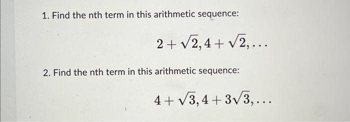 Solved 1. Find the nth term in this arithmetic sequence: | Chegg.com