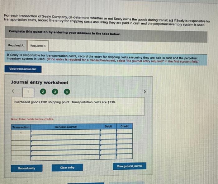 Solved For each transaction of Sealy Company, (a) determine | Chegg.com