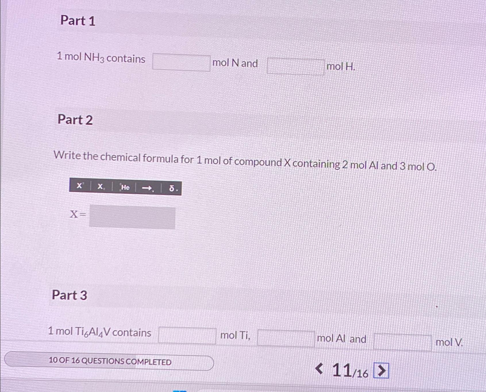 Solved Part 1\\n1molNH_(3) contains\\nmolN and molH.\\nPart | Chegg.com