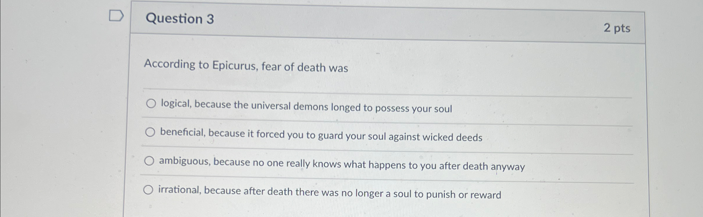 Solved Question 32 ﻿ptsAccording to Epicurus, fear of death | Chegg.com