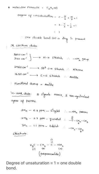 * molecular Formula =C3H7NO Degree of unsaluration | Chegg.com
