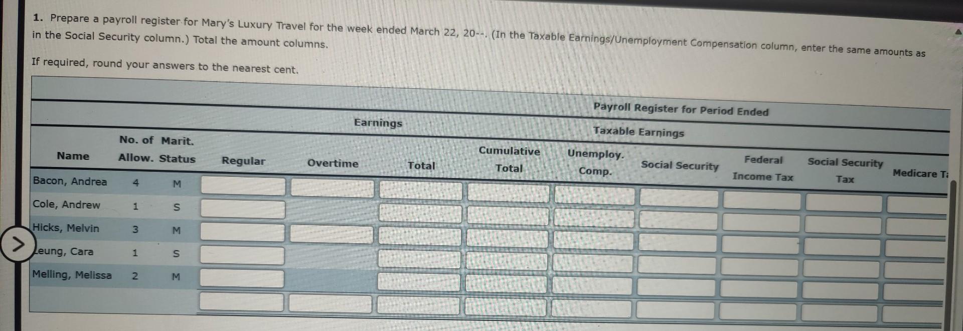Solved Payroll Register and Payroll Journal Entry employee | Chegg.com