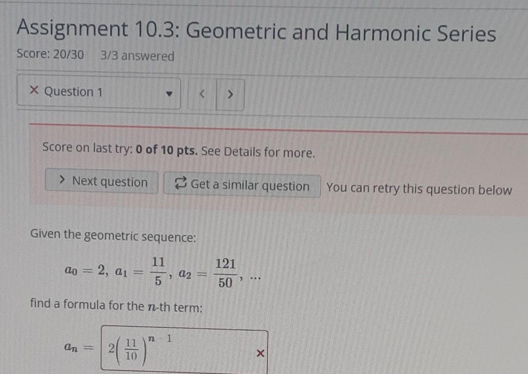 Solved Assignment 10.3: Geometric and Harmonic SeriesScore: | Chegg.com