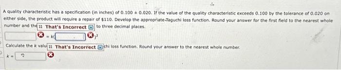 Solved A quality characteristic has a specification (in | Chegg.com