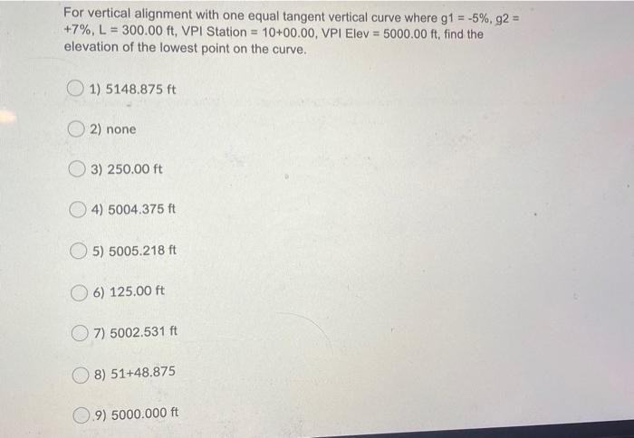 Solved For vertical alignment with one equal tangent | Chegg.com