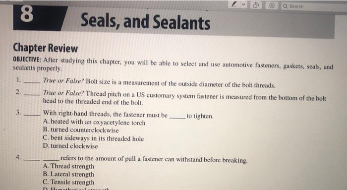 Solved 8 Seals, and Sealants Chapter Review OBJECTIVE: After | Chegg.com
