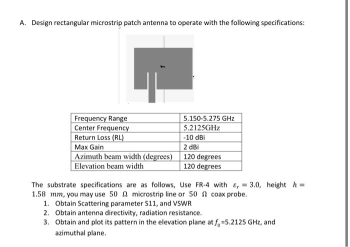 A. Design rectangular microstrip patch antenna to | Chegg.com