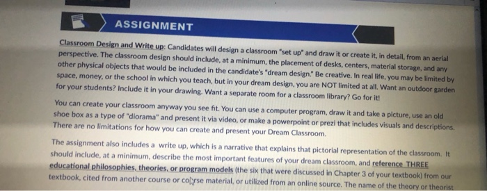 ASSIGNMENT Classroom Design and Write up: Candidates | Chegg.com