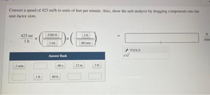 Solved Convert a speed of 423 mi/h to units of feet per | Chegg.com