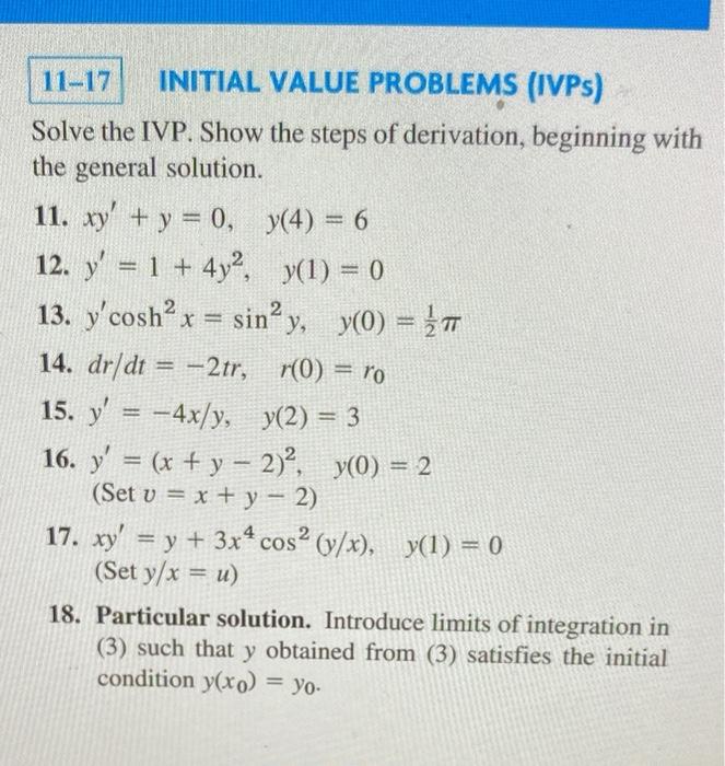 Solved 2 X 11-17 INITIAL VALUE PROBLEMS (IVPs) Solve the | Chegg.com