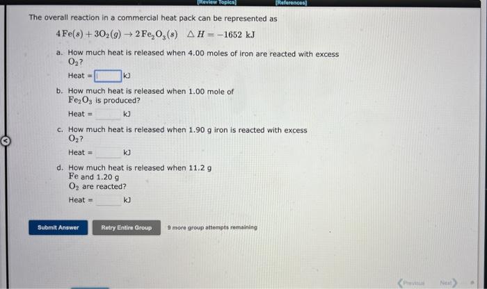 Solved The overall reaction in a commercial heat pack can be | Chegg.com