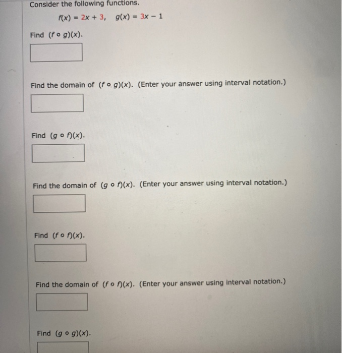 Solved Consider the following functions. f(x) = 2x + 3, g(x) | Chegg.com