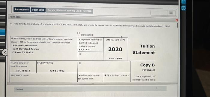 Instructions Form 8863 Gene's Lifetime Learning | Chegg.com