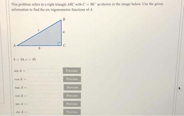 Solved This problem refers to a right triangle ABC with C = | Chegg.com