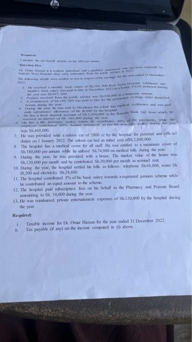 Solved 6. S Required: Calculate the car benefit taxable on | Chegg.com