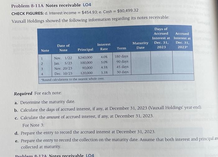 Solved Problem 8-11A Notes receivable LO4 CHECK FIGURES: d. | Chegg.com