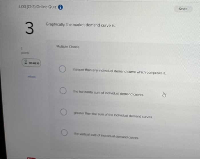 Solved Graphically, the market demand curve is: Multiple | Chegg.com