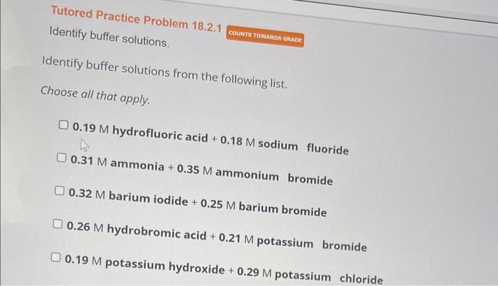 Solved Identify buffer solutions. Identify buffer solutions | Chegg.com