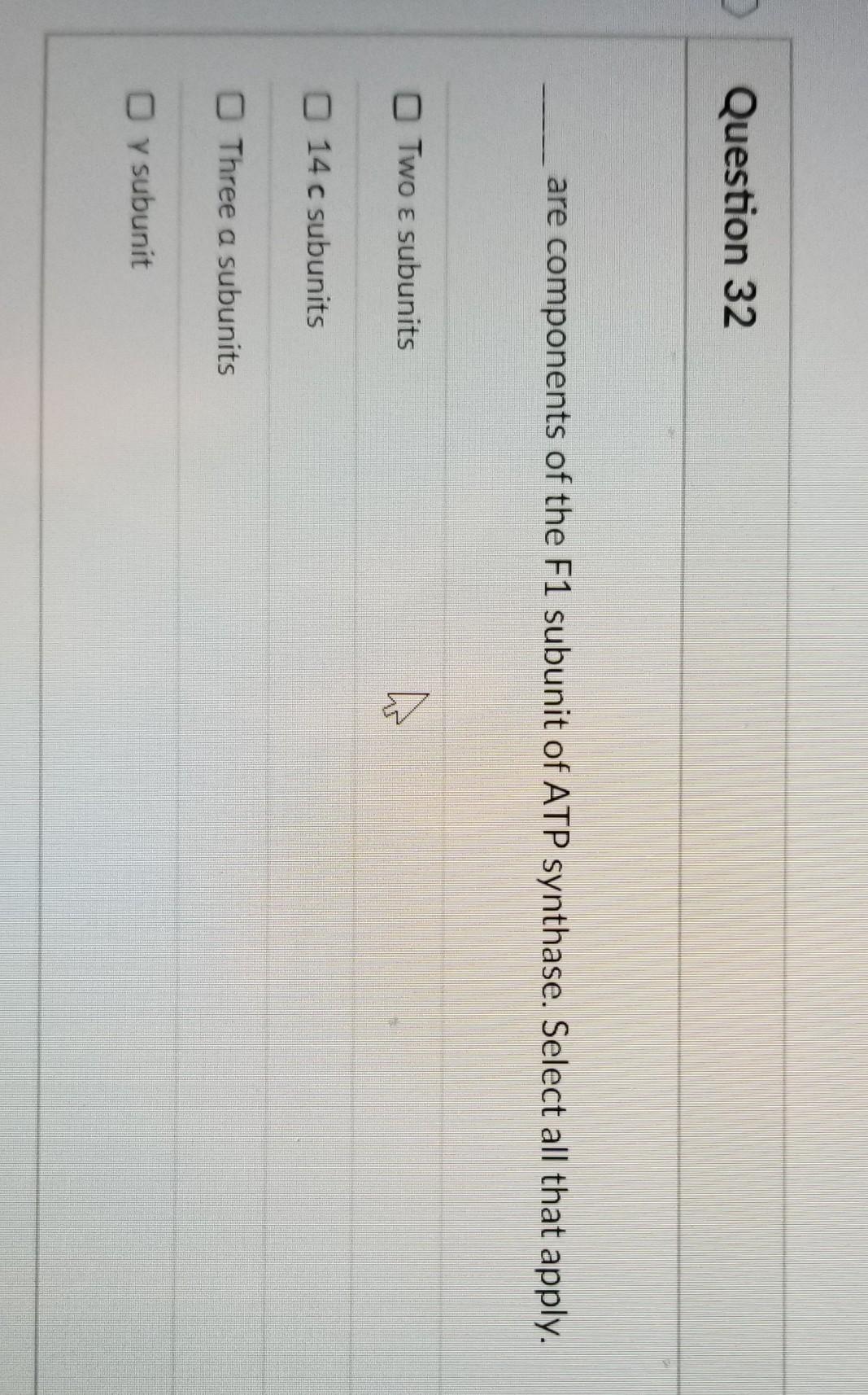 Solved Question 32 are components of the F1 subunit of ATP | Chegg.com