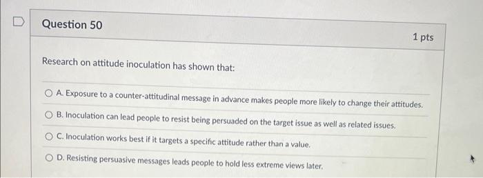 Solved Research on attitude inoculation has shown that: A. | Chegg.com