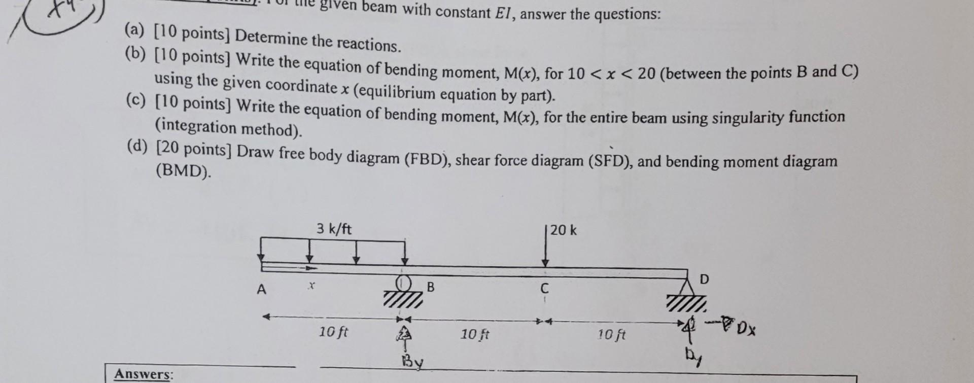 Solved (a) [10 points] Determine the reactions. (b) [10 | Chegg.com