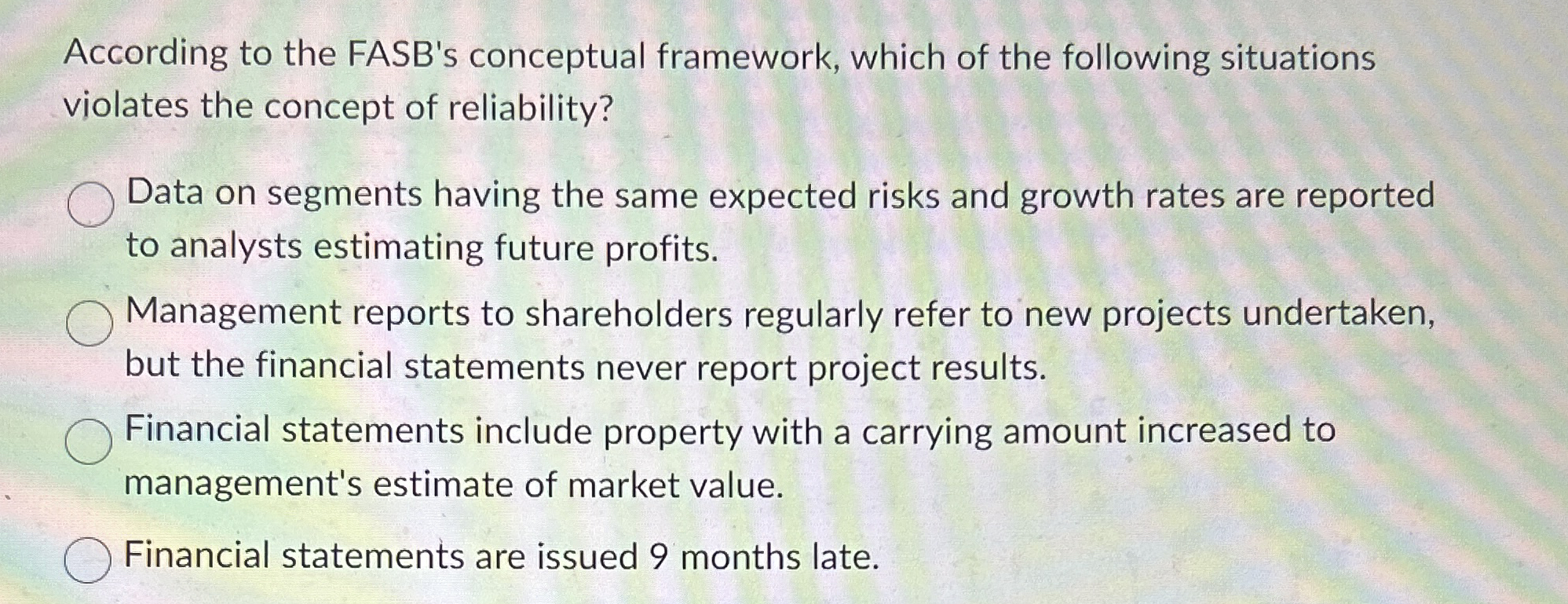 Solved According to the FASB's conceptual framework, which | Chegg.com