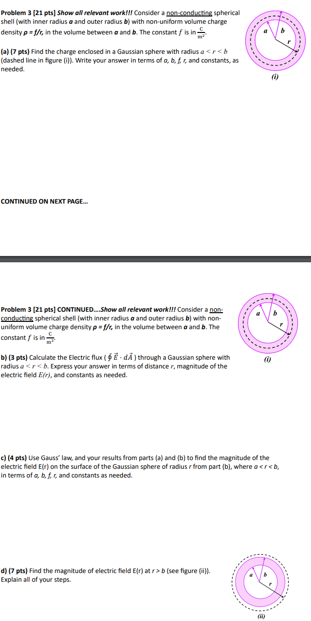 Solved a and outer radius b ρ=fr, in ﻿the volume between a | Chegg.com
