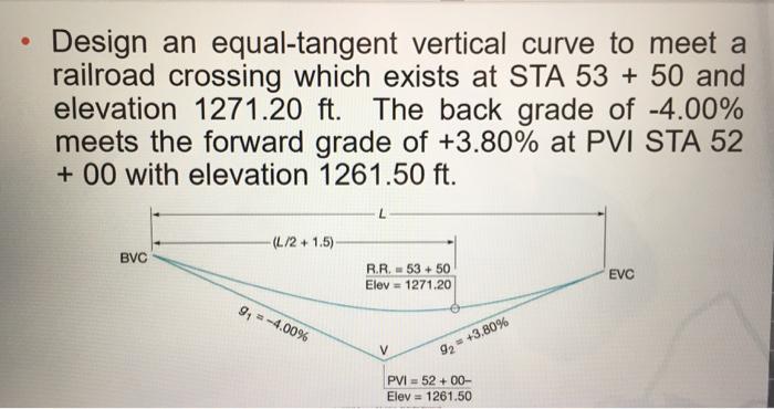 Solved Design an equal-tangent vertical curve to meet a | Chegg.com