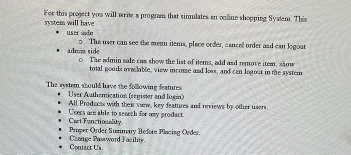 Solved For this project you will write a program that | Chegg.com