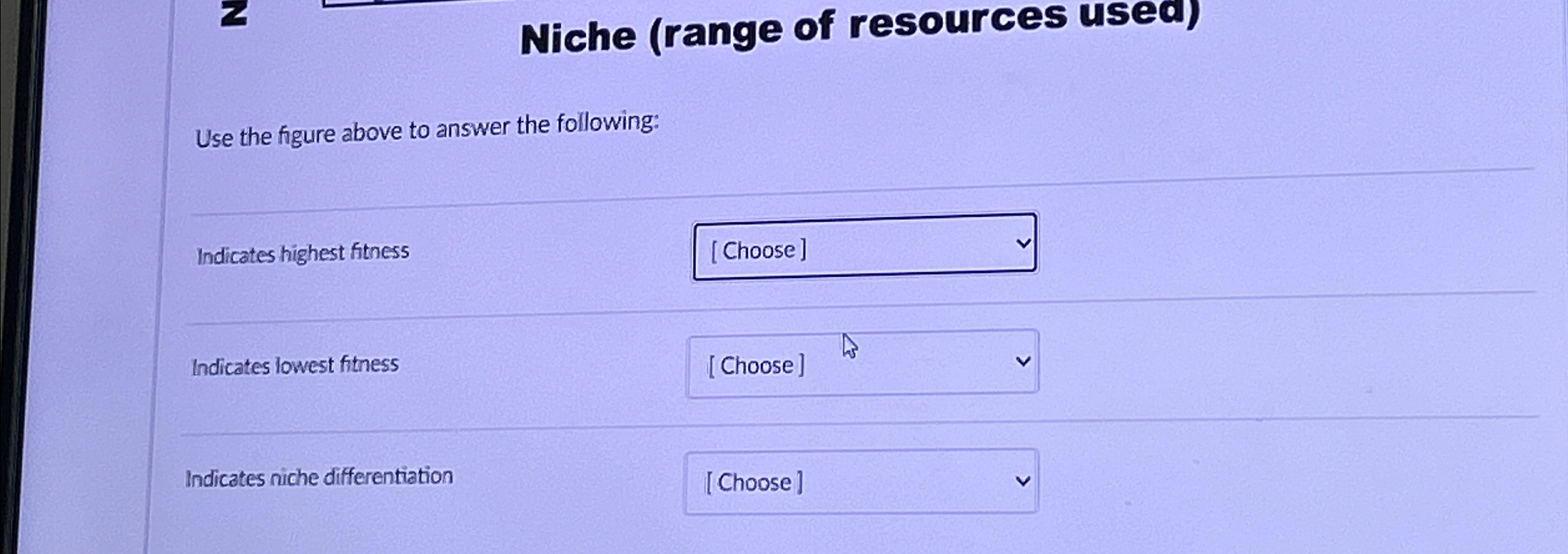 Solved Niche (range of resources used)Use the figure above | Chegg.com