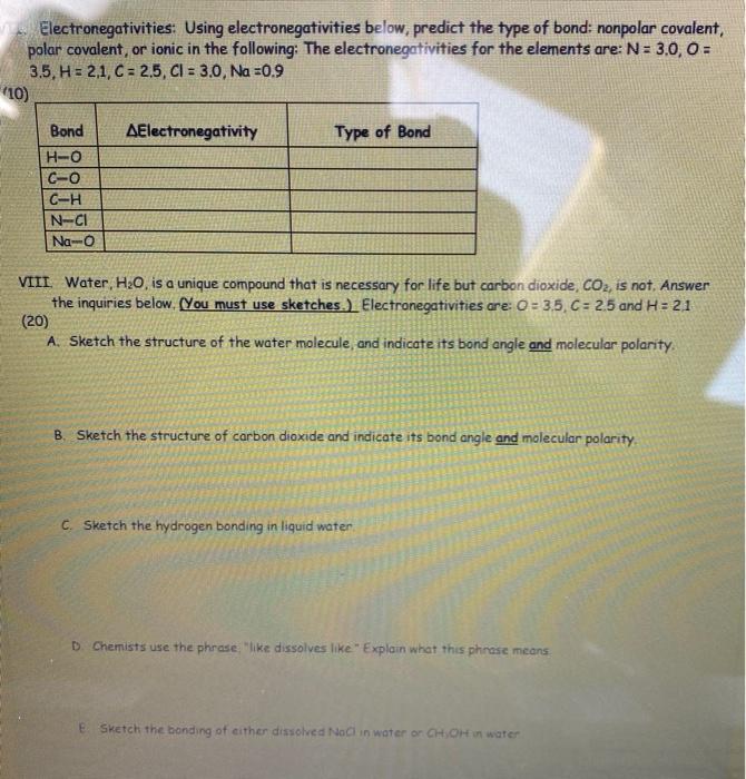 Solved Electronegativities: Using electronegativities below, | Chegg.com