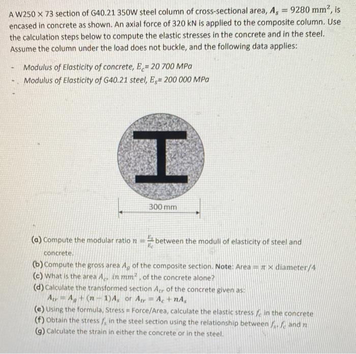 Solved A W250 X 73 section of G40.21 350W steel column of | Chegg.com