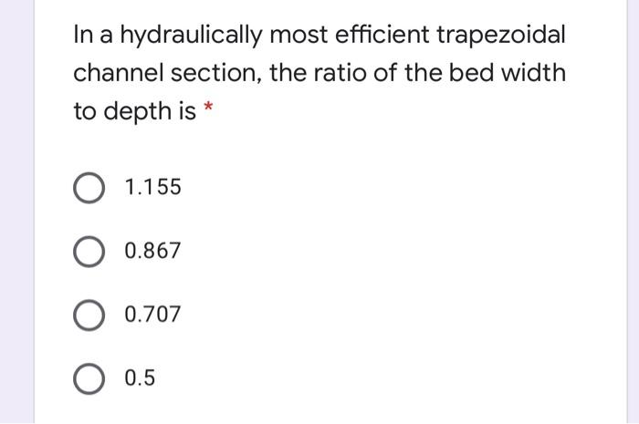 Solved In a hydraulically most efficient trapezoidal channel | Chegg.com
